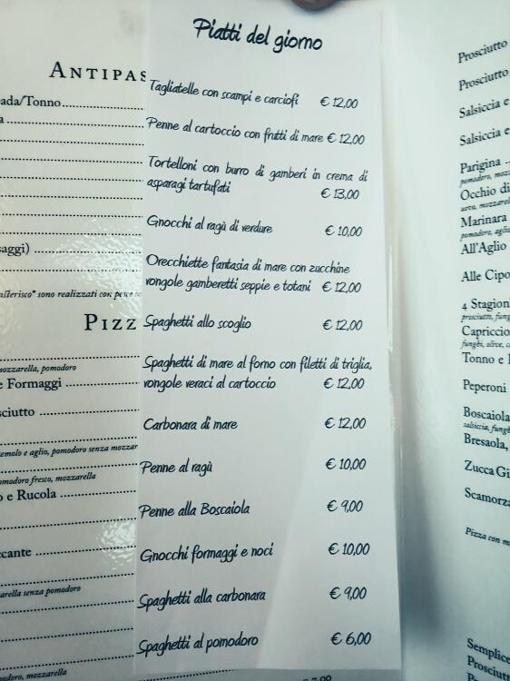Menu at La Vecchia Pizzeria, Saline