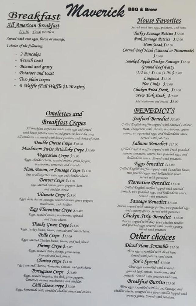 Menu at Maverick BBQ & Brew, Suisun City