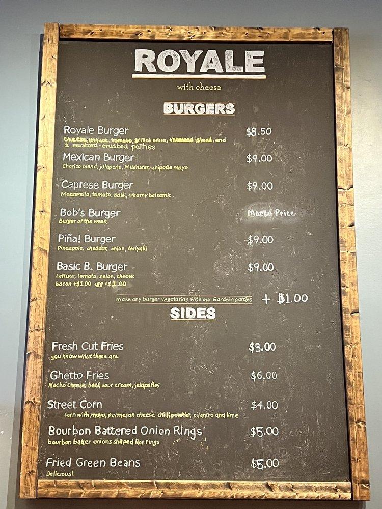 Menu at Royale With Cheese restaurant, Michigan City