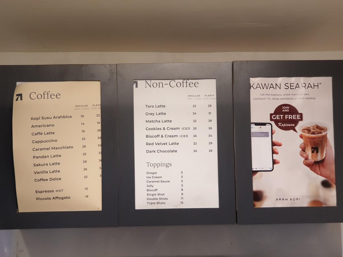 Menu at Arah Kopi Pecenongan, Central Jakarta