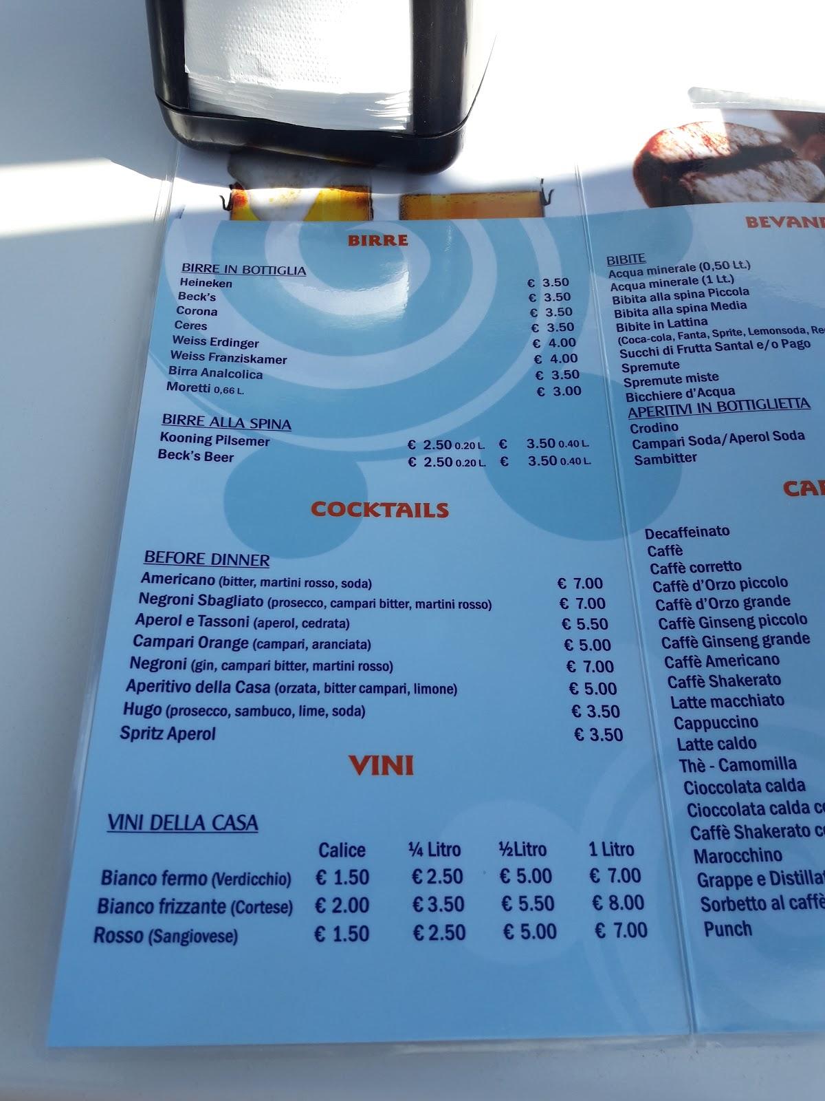 Menu da Bar Spiaggia, Gabicce Mare