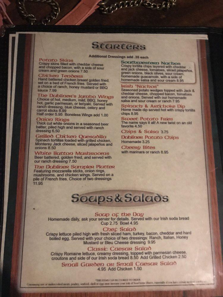 Menu at Dubliner Irish Pub & Restaurant, Phoenix
