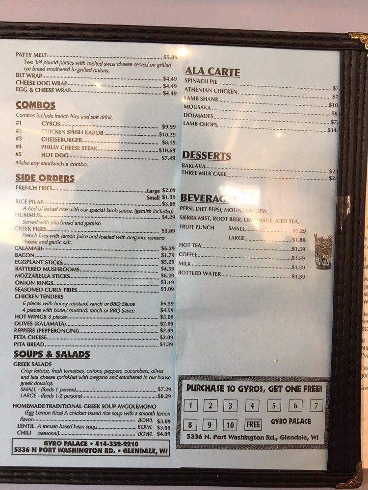 Menu at Gyro Palace restaurant, Glendale, N Port Washington Rd