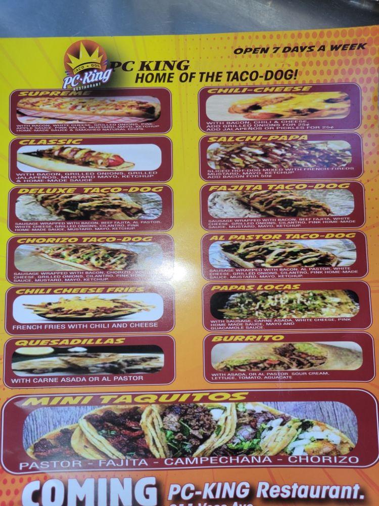 Menu at PC King, San Antonio
