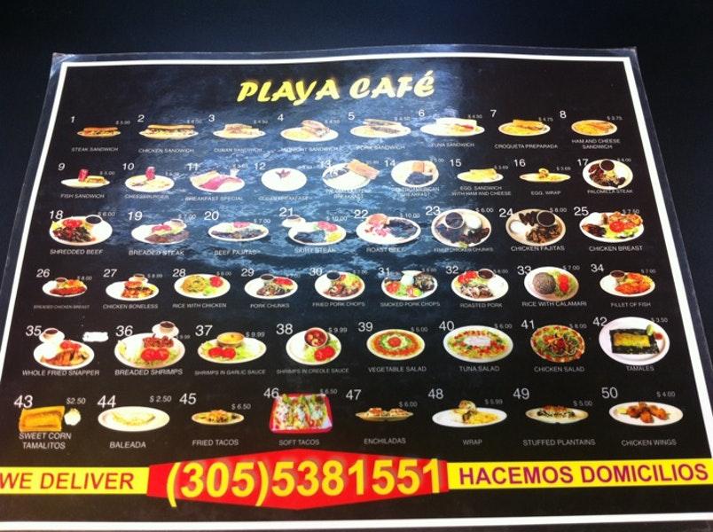 Menu at Playa Cafe, Miami Beach