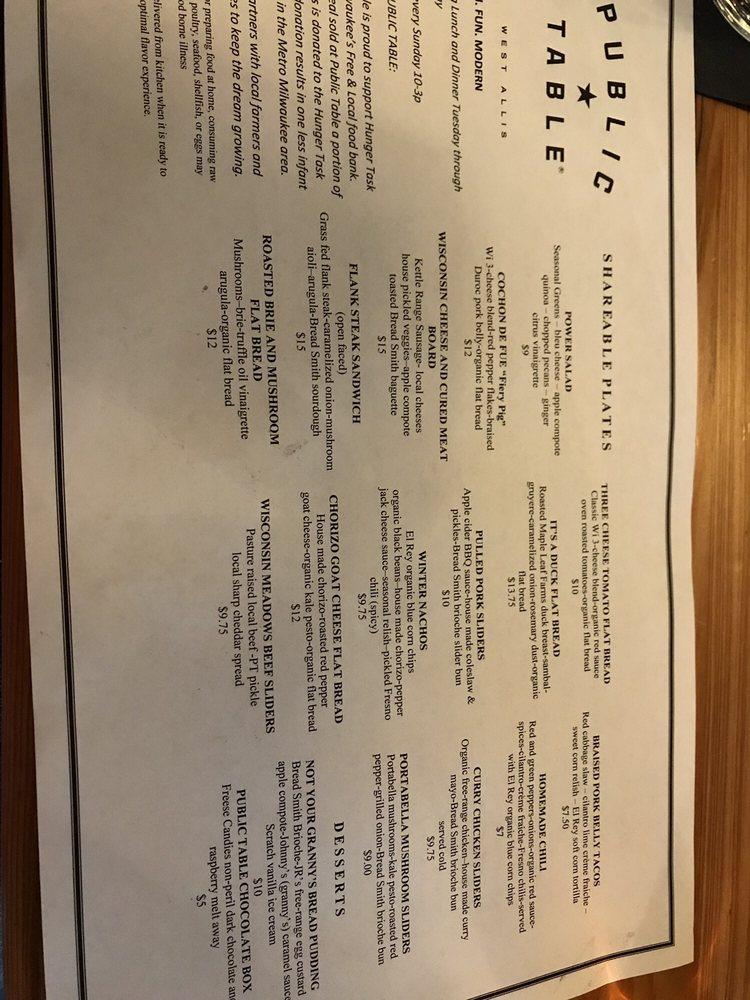 Carta de Public Table, West Allis, W National Ave