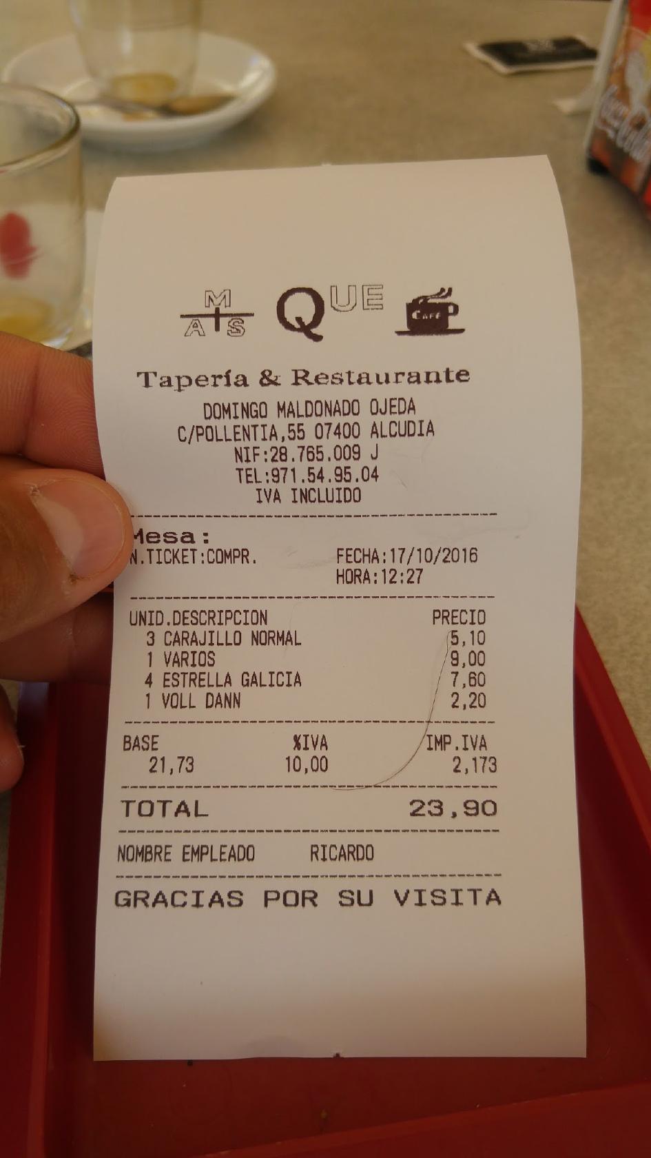 Menu at RESTAURANTE MAS QUE CAFE, Alcúdia
