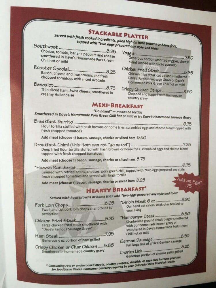 Menu at Red Rooster Restaurant, Longmont