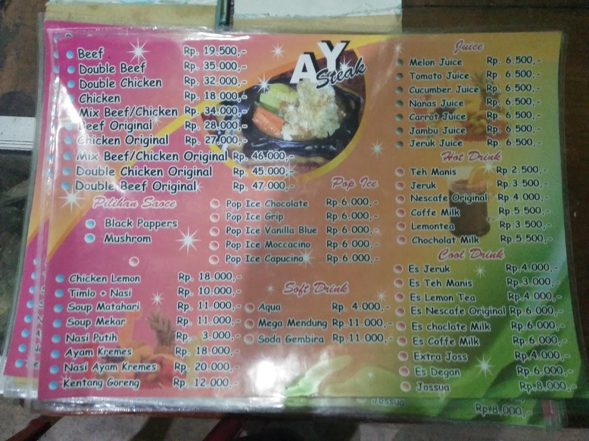 Menu at Steak AY steakhouse, Ponorogo