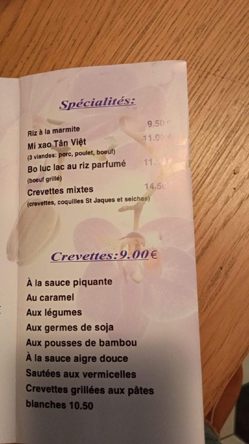 Menu at Tan Viet restaurant, Carnoux-en-Provence
