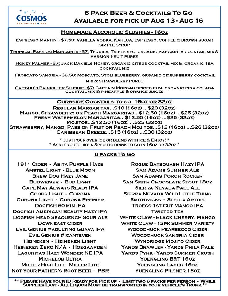 Menu at Cosmos pub & bar, Fairless Hills