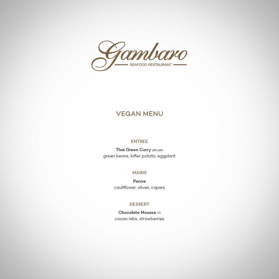 Menu at Gambaro Seafood Restaurant, Brisbane City