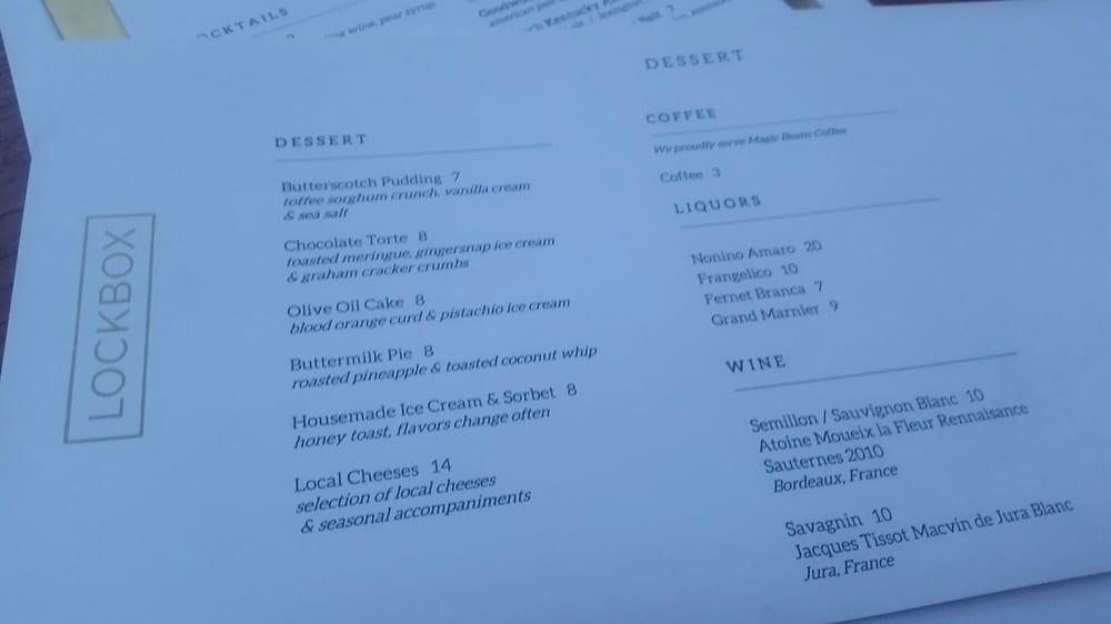 Menu at Lockbox pub & bar, Lexington