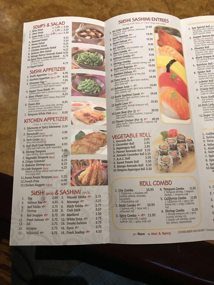 Menu at Sen Sushi & Hibachi Grill restaurant, Marion
