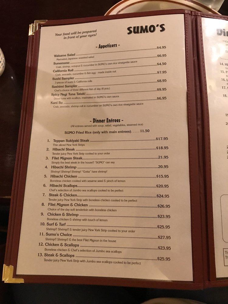Menu at Sumo Japanese Steak House restaurant, Virginia Beach