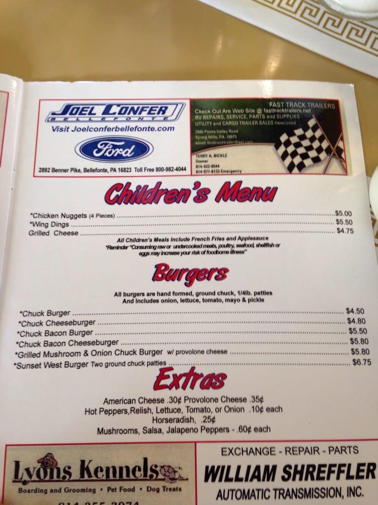 Menu at Sunset West Restaurant, Pleasant Gap