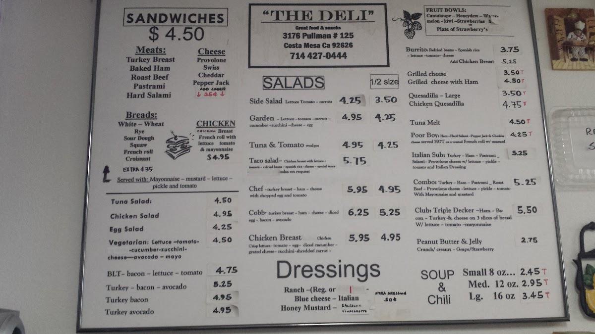 Menu at The Deli restaurant, Costa Mesa