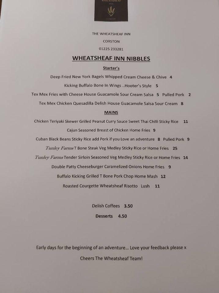 Menu at The Wheatsheaf Inn Corston pub & bar, Corston