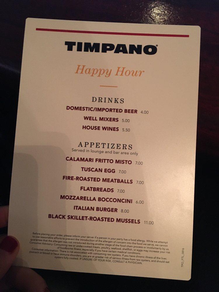 Menu at Timpano Las Olas pub & bar, Fort Lauderdale