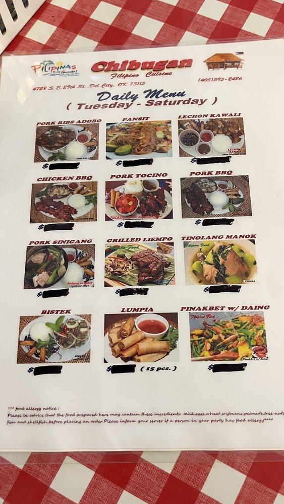 Menu at Chibugan Filipino Cuisine restaurant, Del City