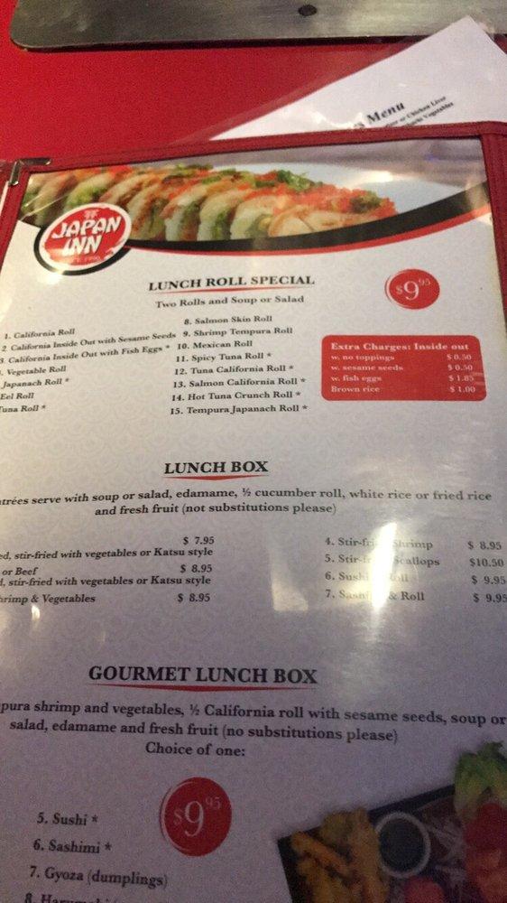 Menu at Japan Inn restaurant, Plantation