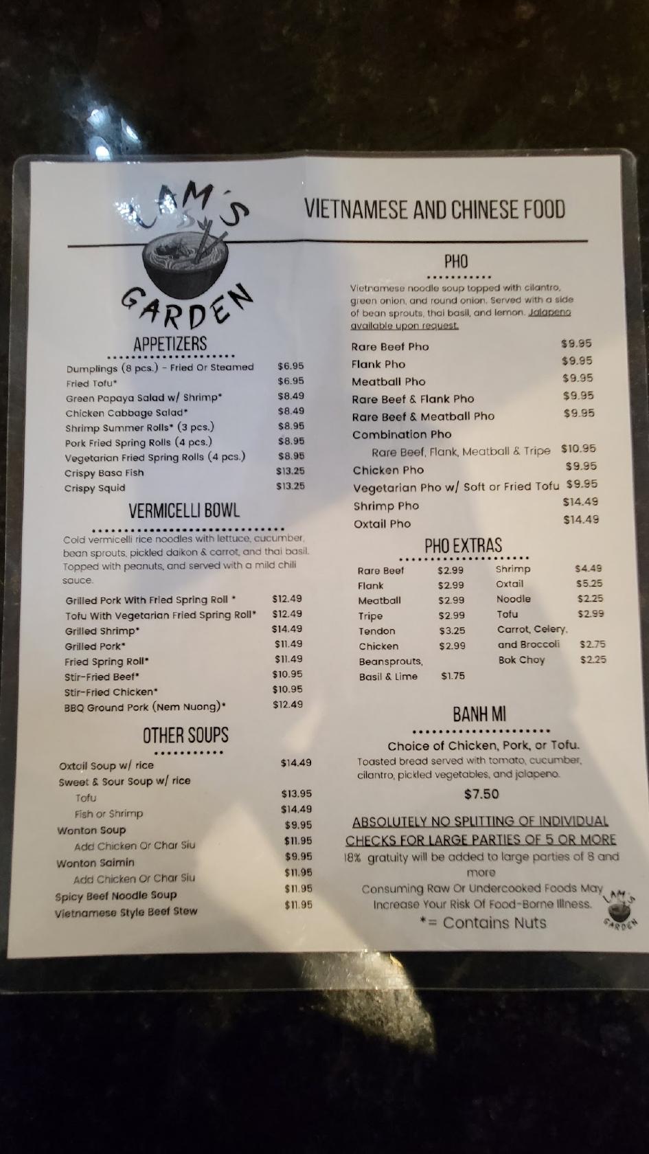 Lam's Garden Wilson Menu