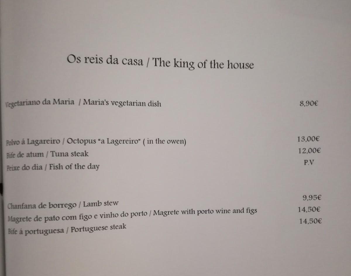 Menu at Maria Petisca restaurant, Lagos