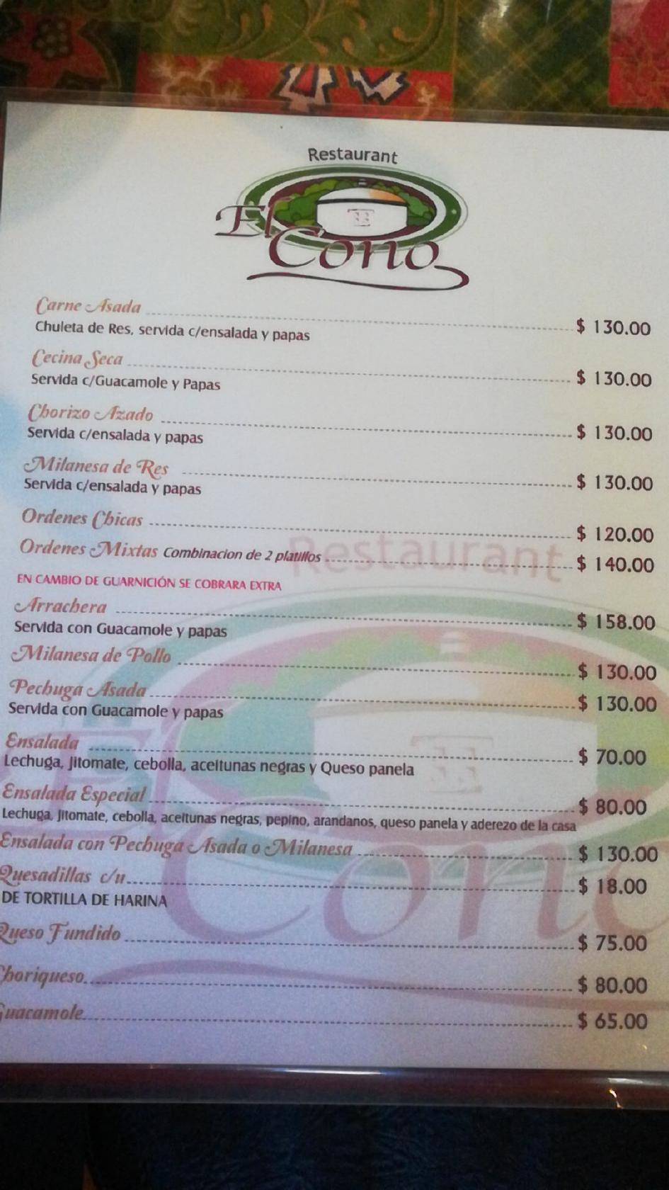 Carta del restaurante El Cono, Dolores Hidalgo Cuna del la ...