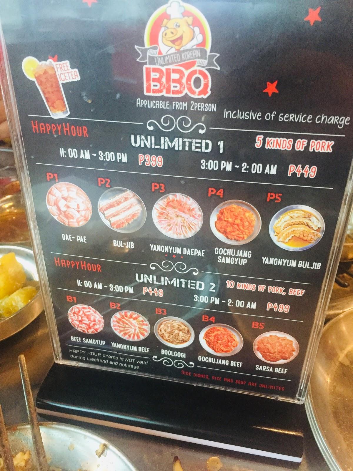 Menu at Samgyupsalamat Unlimited Korean BBQ, Imus