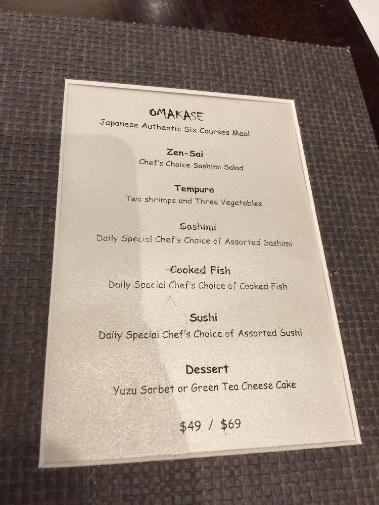 Menu at Sushi Hiro restaurant, Las Vegas