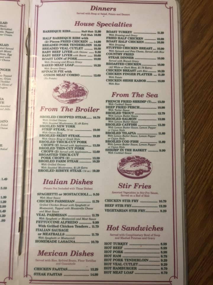 Menu at Triangle Restaurant, Grayslake