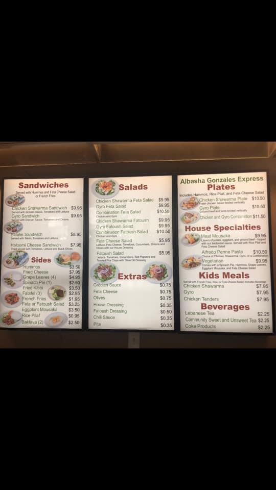 Menu at Albasha Express restaurant, Gonzales, N Airline Hwy