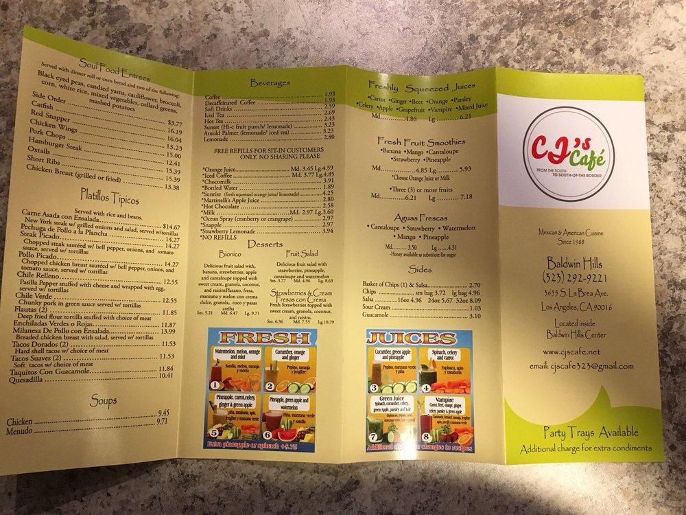 Menu at CJ's Cafe, Los Angeles, S La Brea Ave