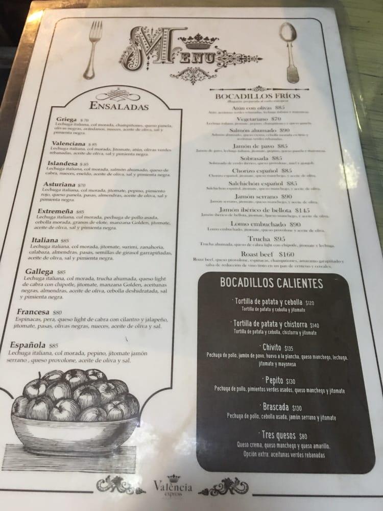 Carta de Cafe Valencia Express, Ciudad de México