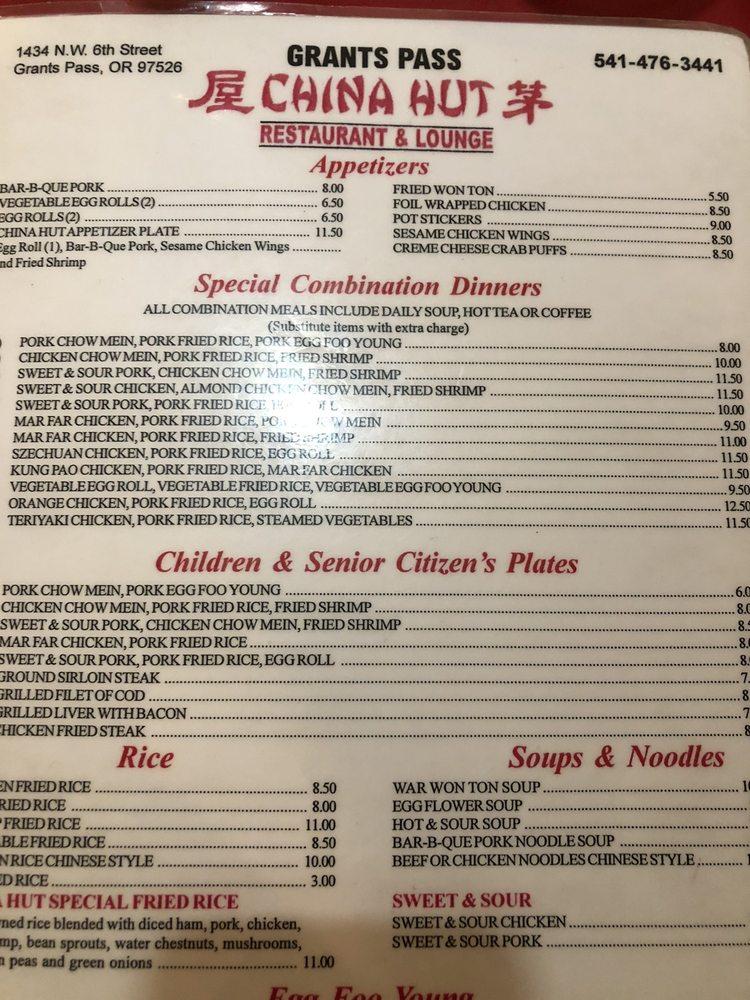 Menu at China Hut restaurant, Grants Pass