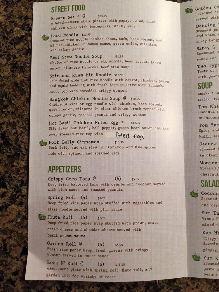 Menu at Coconut Thai restaurant, Issaquah