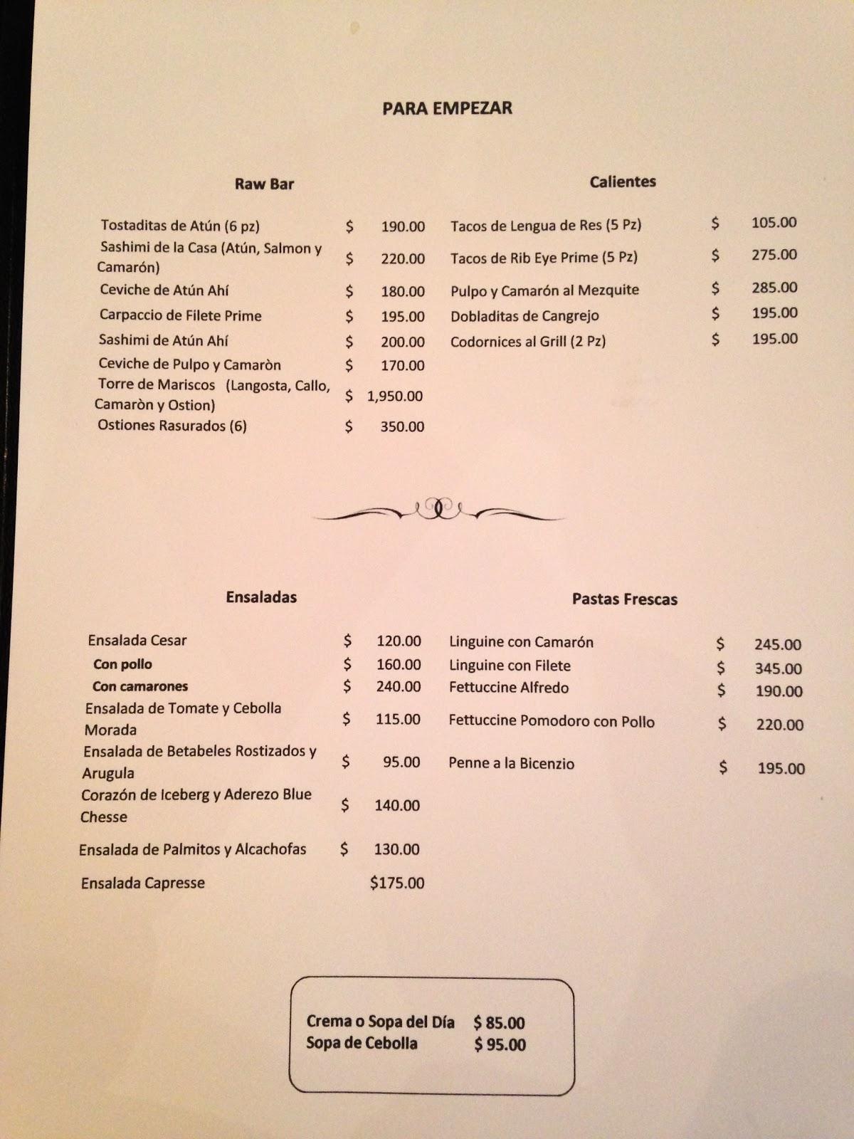 Menu at El Grill Prime Steakhouse Culiacan, Culiacán
