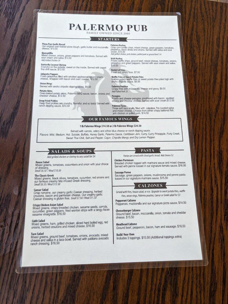 Menu at Palermo Pub, Oakville