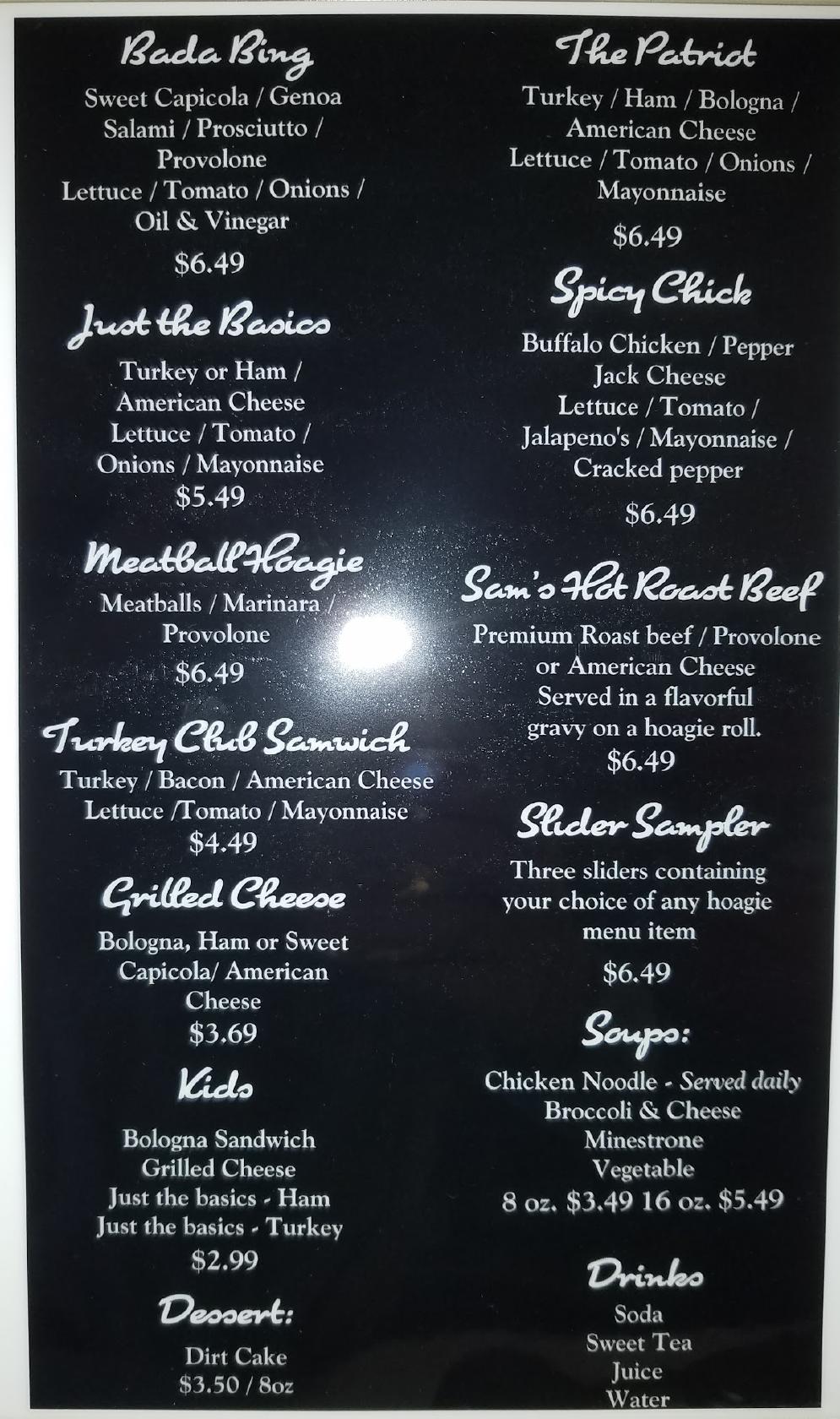 Menu at Sam's Deli & Sweet Box Bakery, McMinnville