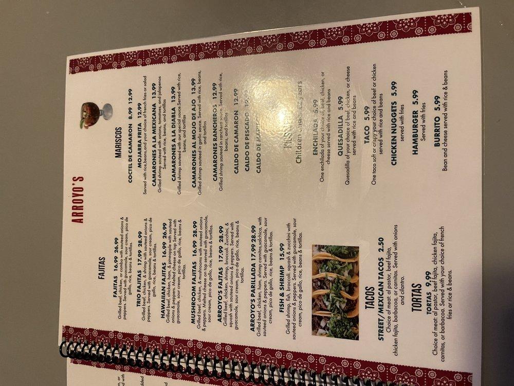 Menu at Arroyo’s Mexican Restaurant Van Alstyne, Van Alstyne