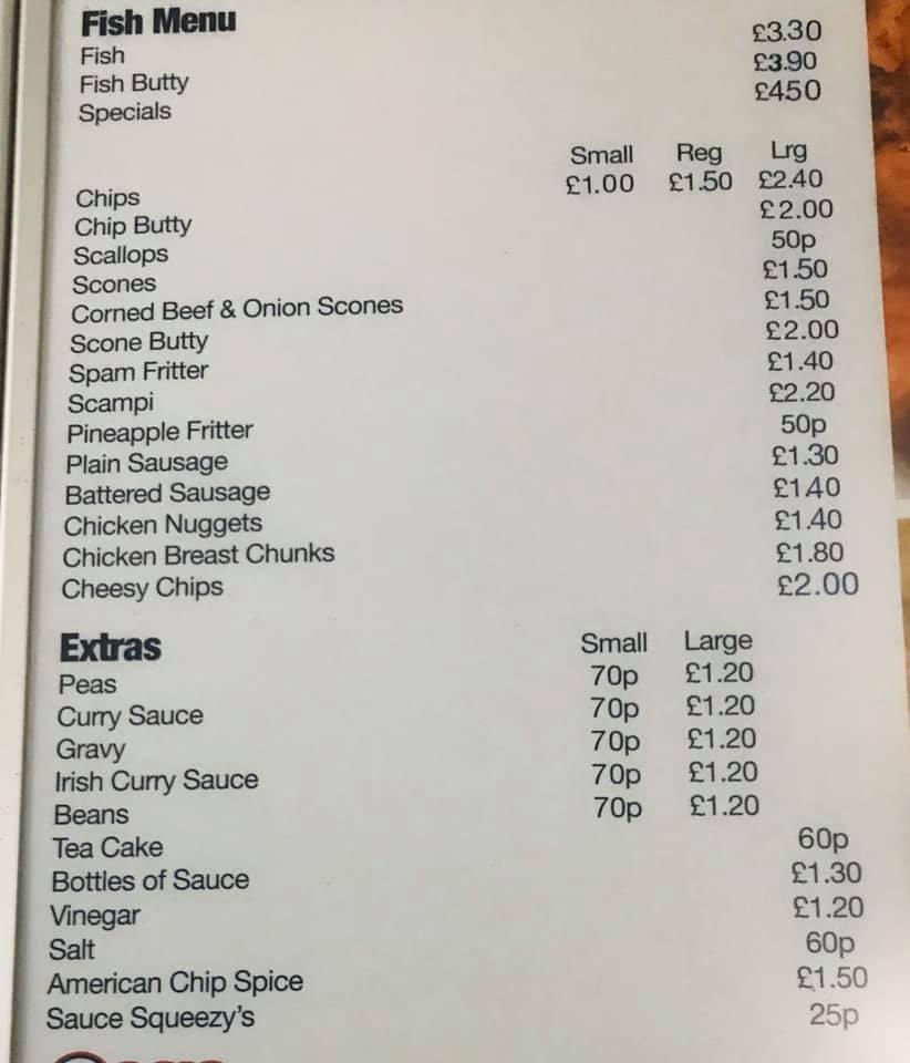 Menu at Bardgett's Fish & Chips, Keighley