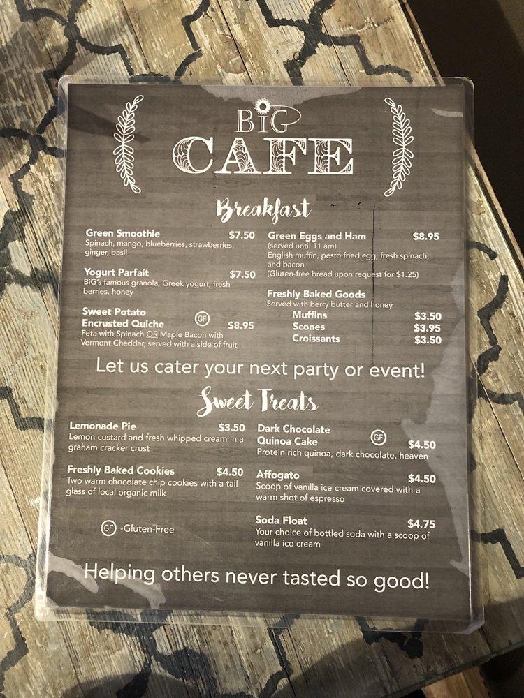 Menu at BiG Cafe and Shop- Brookwood in Georgetown, Georgetown