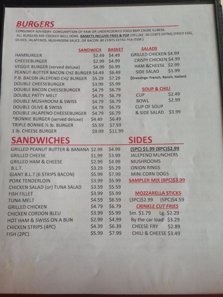 Menu at Bonnie Doon Drive-In restaurant, Mishawaka