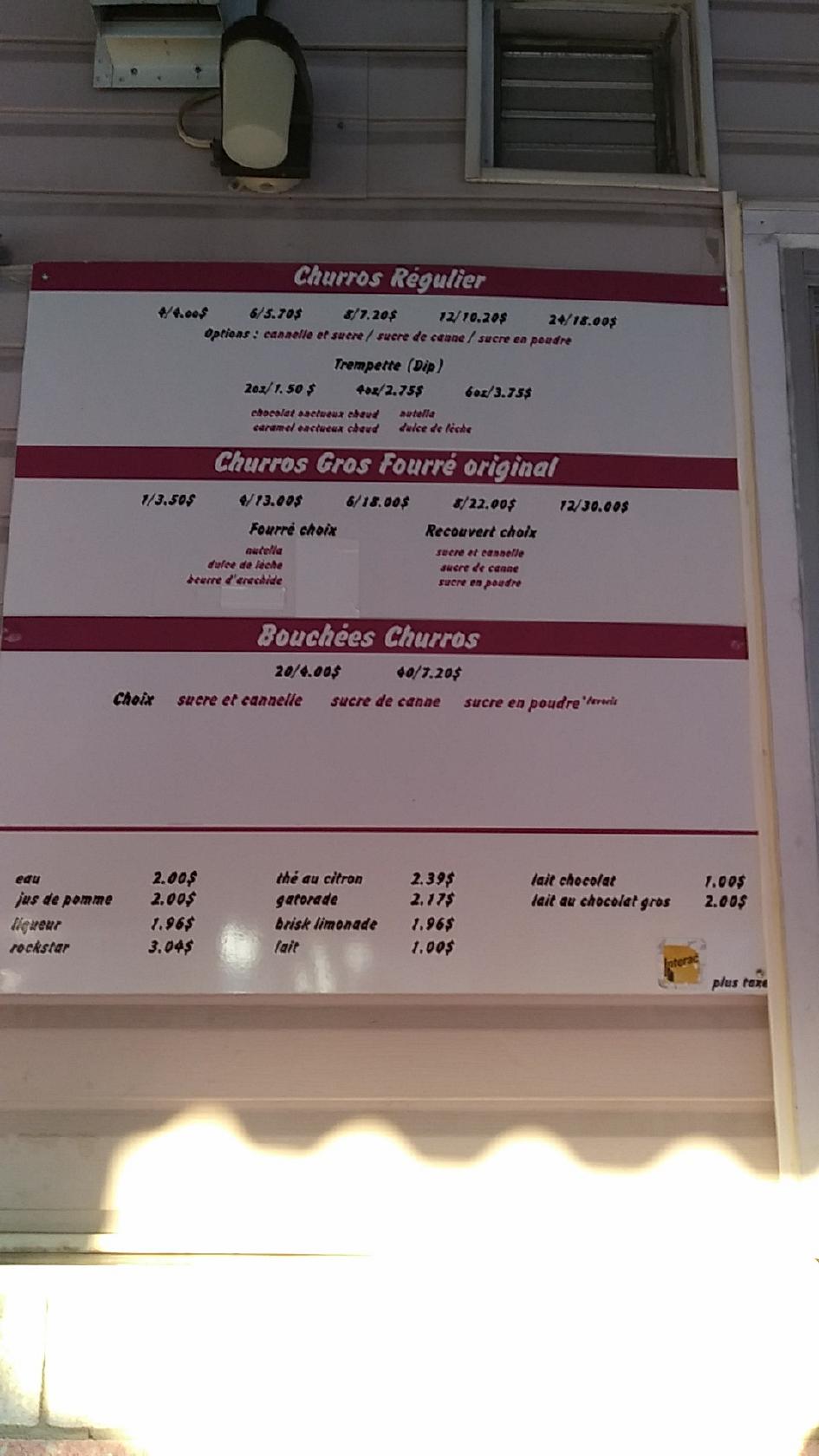 Menu at Churros Flamingo Cantine restaurant, Gatineau