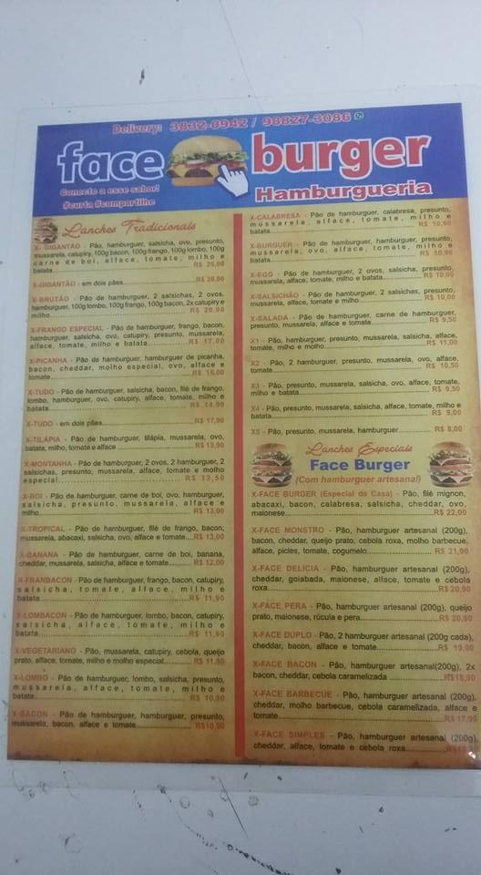 Menu at Face Burger Hamburgueria, Brazil