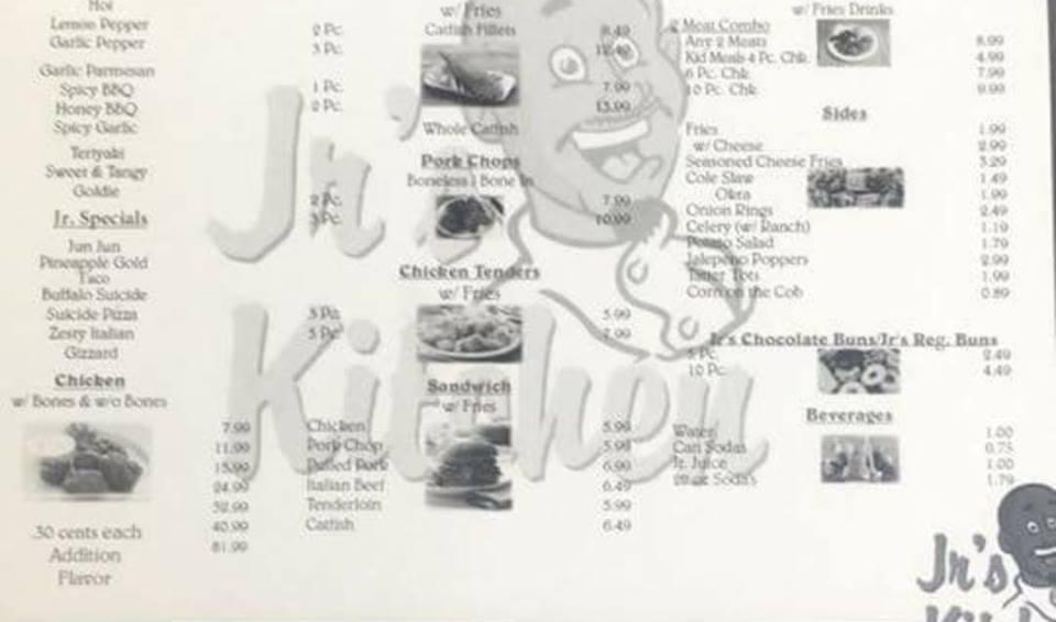 Menu at Jr’s Kitchen restaurant, Peoria, 123 S