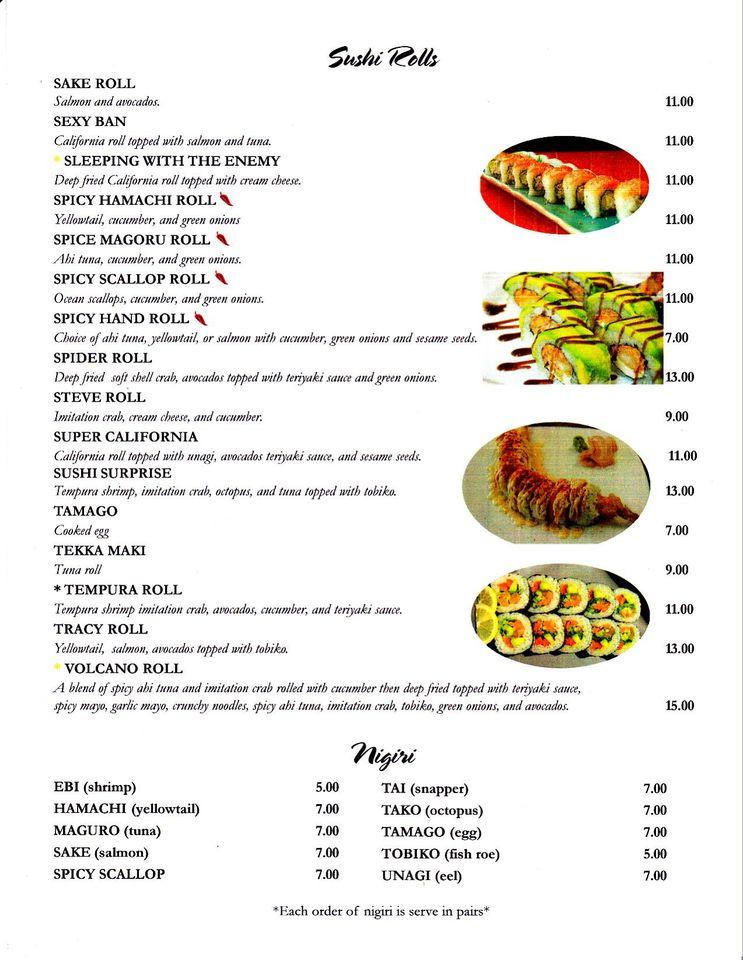 Menu at Musashi restaurant, Tracy