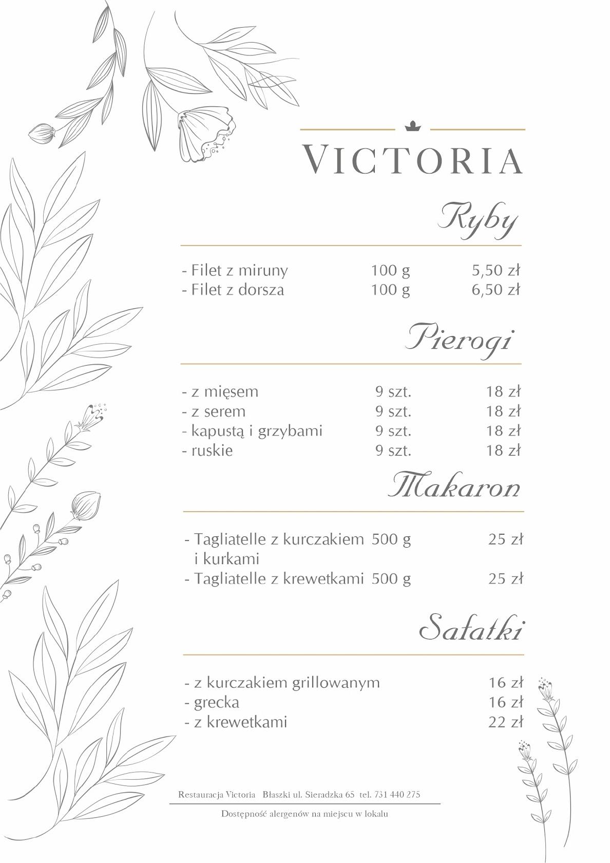 Carta del restaurante Restauracja Victoria, Błaszki