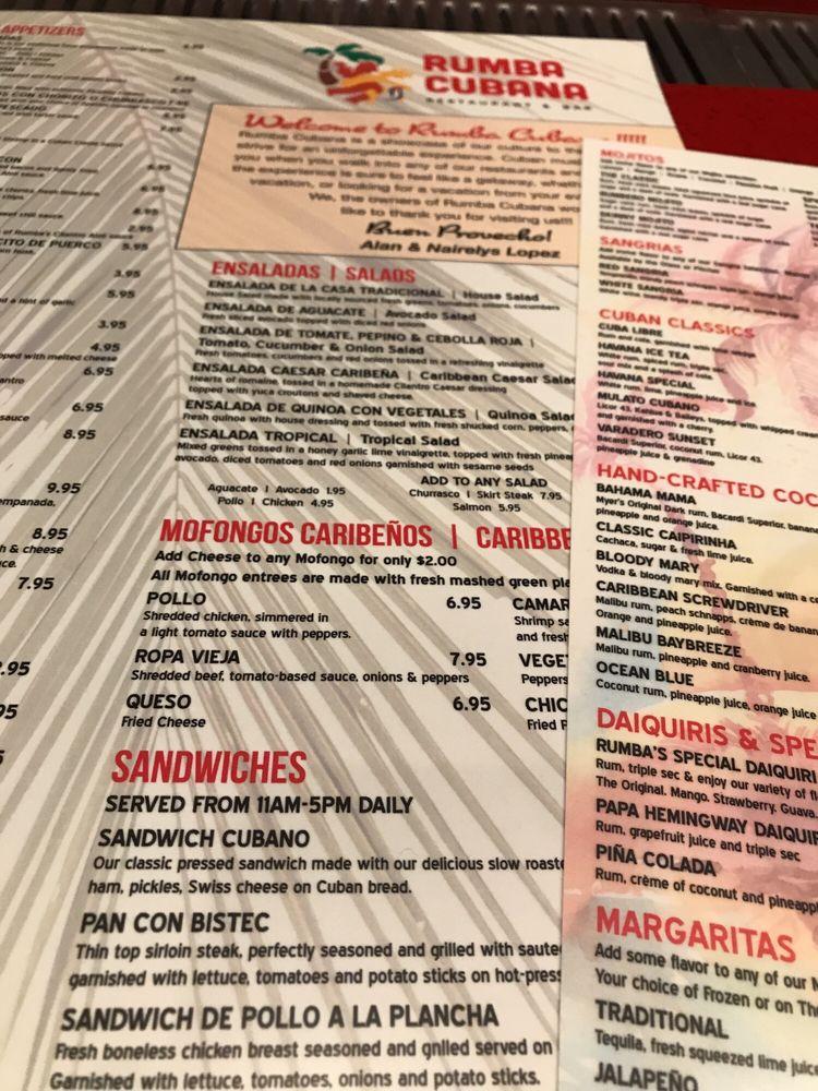 Menu at Rumba Cubana pub & bar, Jersey City