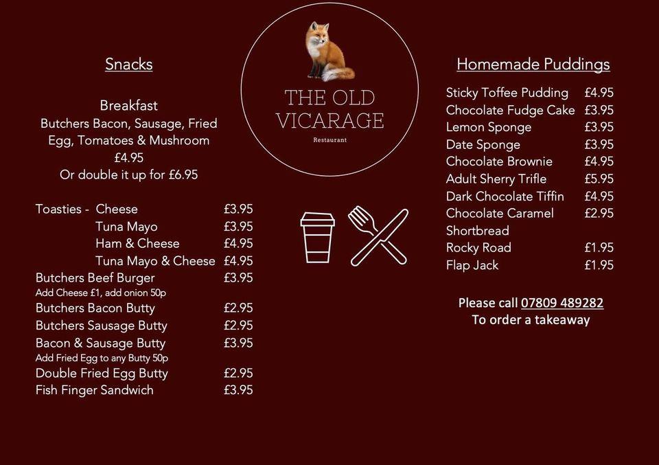 Menu at The Old Vicarage Tearooms cafe, Gisburn Forest